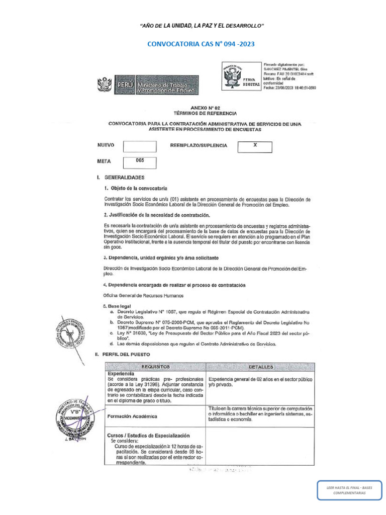 Convocatoria CAS 094-2023: Proceso y Fechas | PDF | Apelación | Spamming