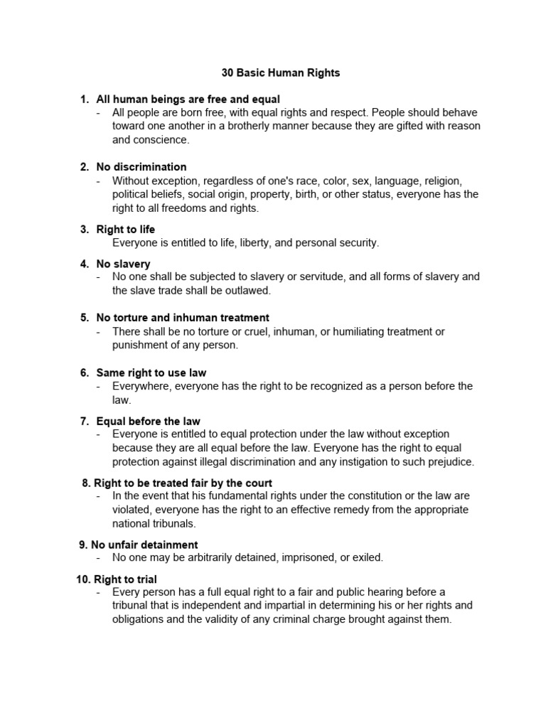 30 Basic Human Rights | PDF | Human Rights | Slavery