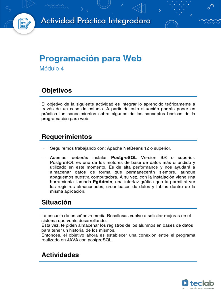 Actividad Práctica 4 (API4) | PDF | Bases de datos | Postgre Sql