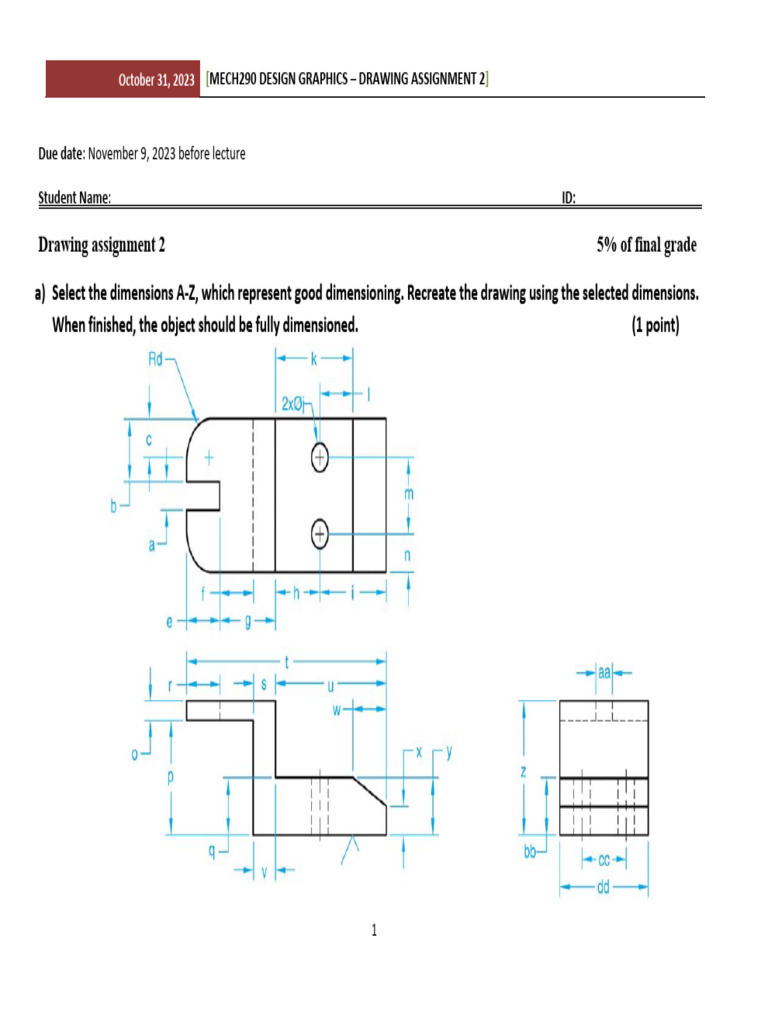 Drawing Assignment 2 Dimensioning Pdf Teaching Methods Materials
