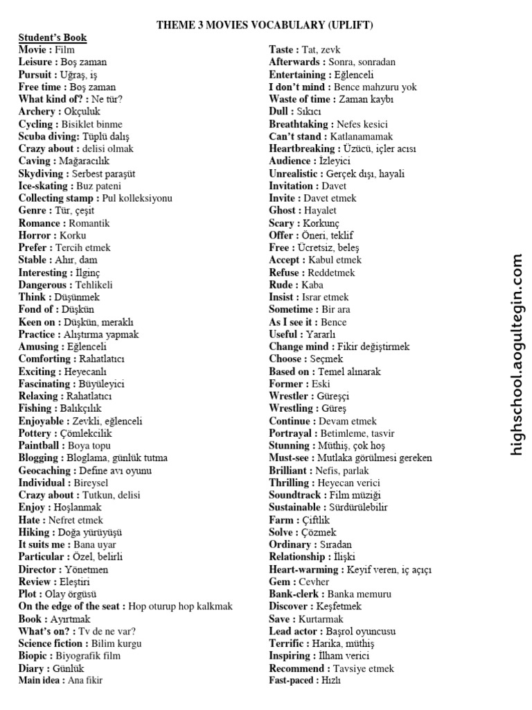 Theme 3 Movies 2. Vocabulary (Uplift) | PDF