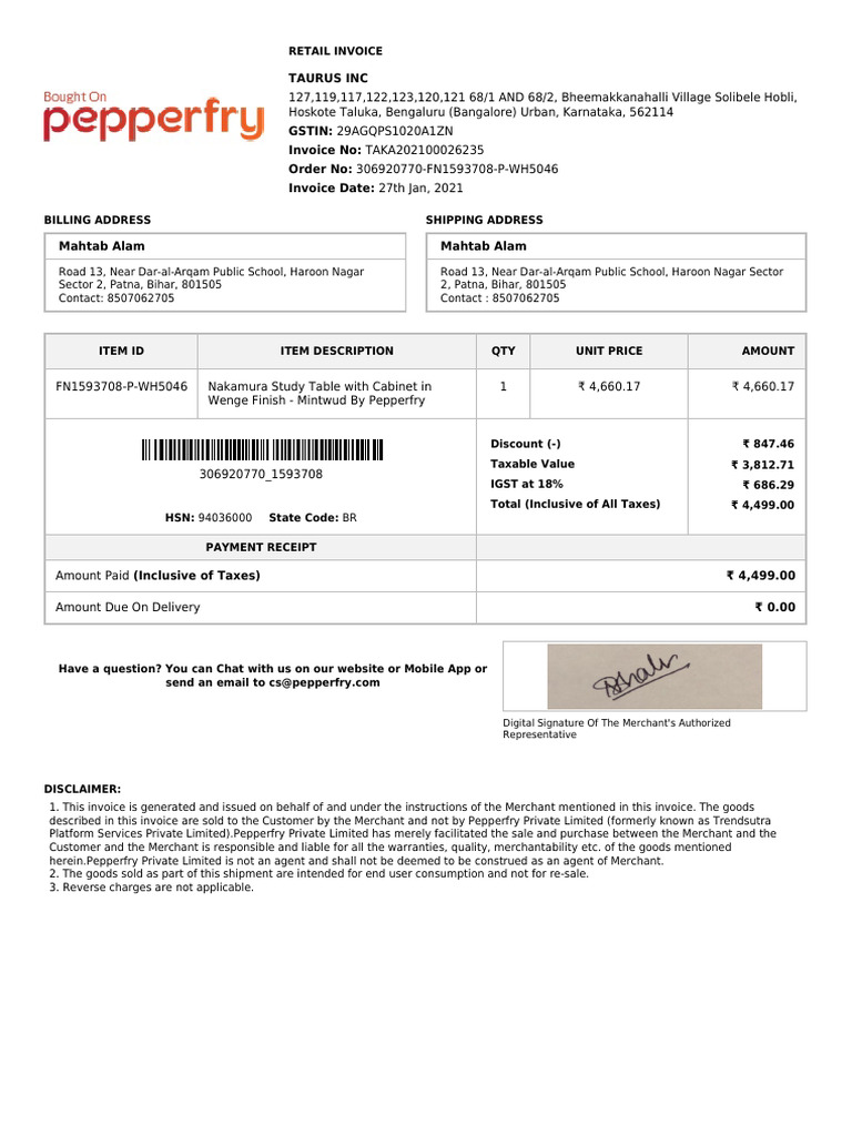Flipkart Invoice | PDF | Invoice | Receipt
