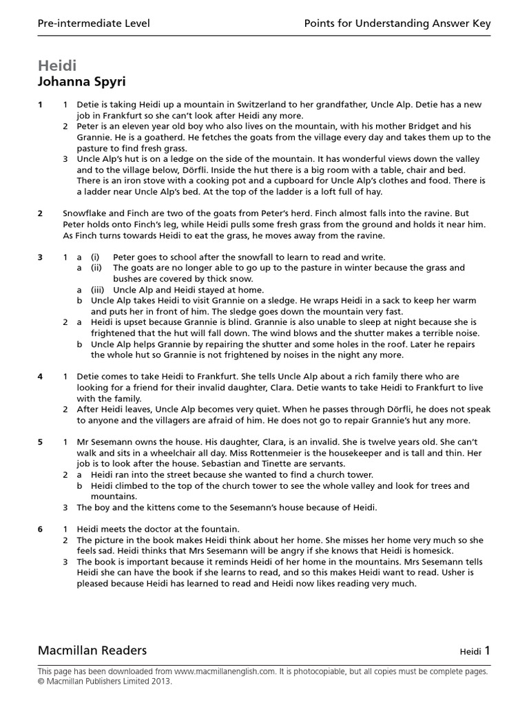Heidi Points For Understanding Answer Key | PDF | Heidi
