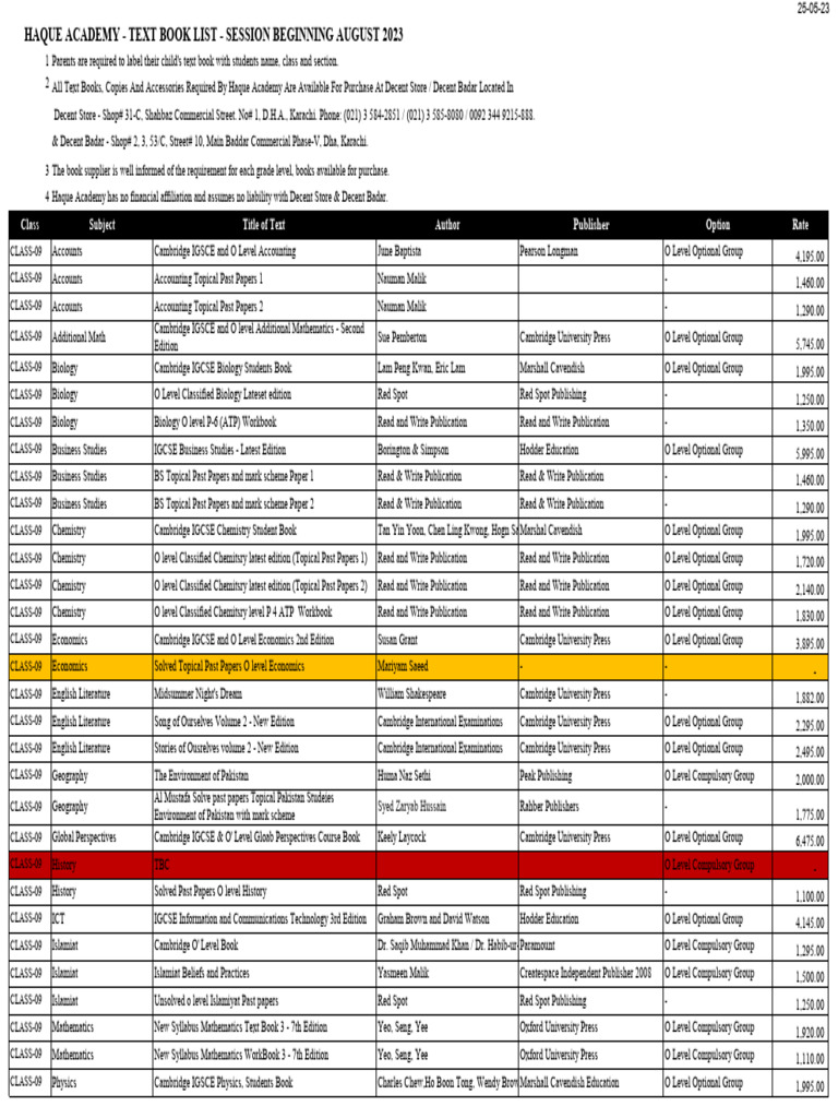 HA Grade-09 TextBook & Copy List 2023-2024 | PDF | Notebook | Books