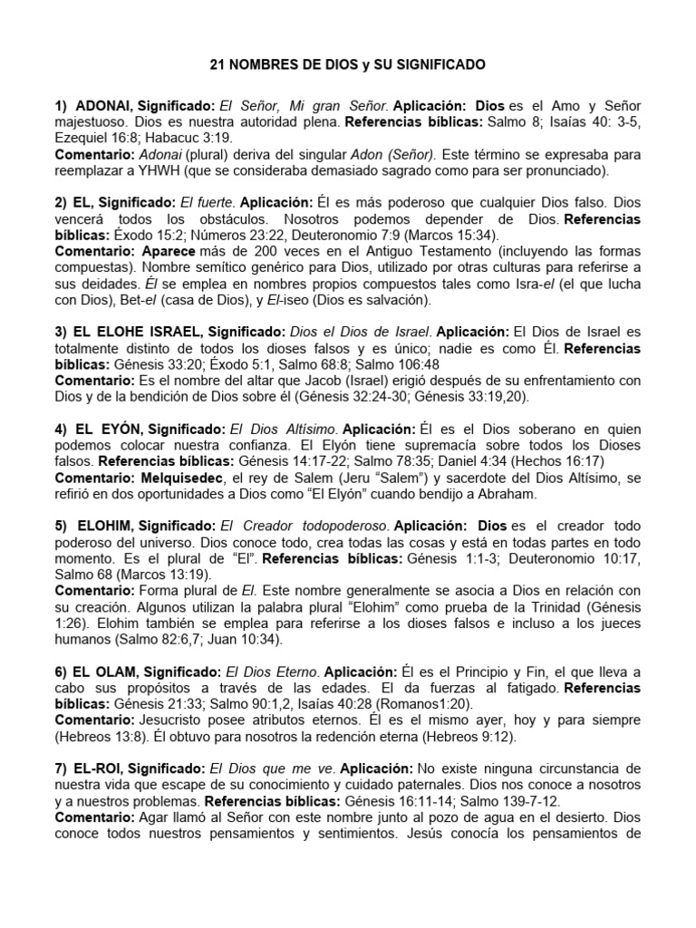 21 NOMBRES DE DIOS y SU SIGNIFICADO | PDF | Tetragrammaton | Biblia
