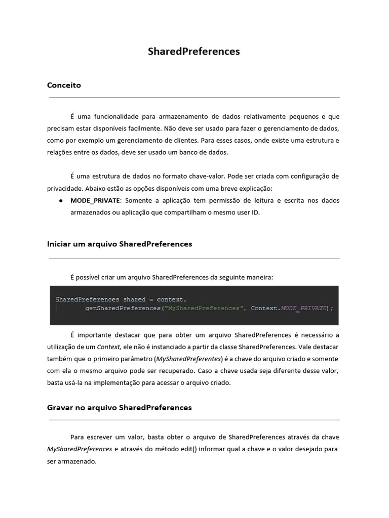Shared Preferences | PDF | Dados | Bancos de dados