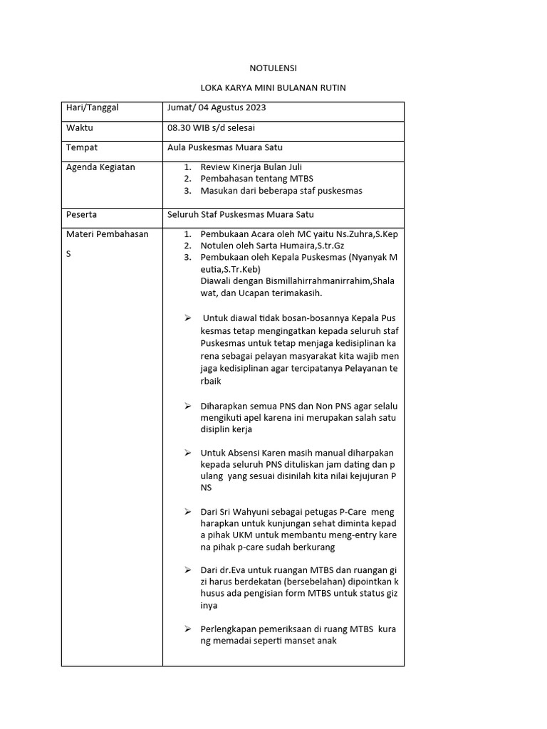 Notulen Lokmin Agt | PDF