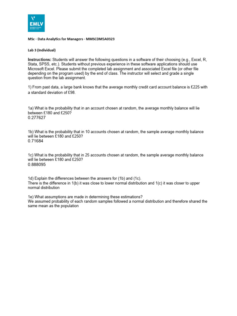 Sowjanya Lab 3 | PDF | Sampling (Statistics) | Confidence Interval