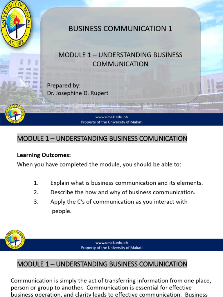 Buscom 1 PPT Pres. Module 1 Understanding Business Communication | PDF | Communication | Information