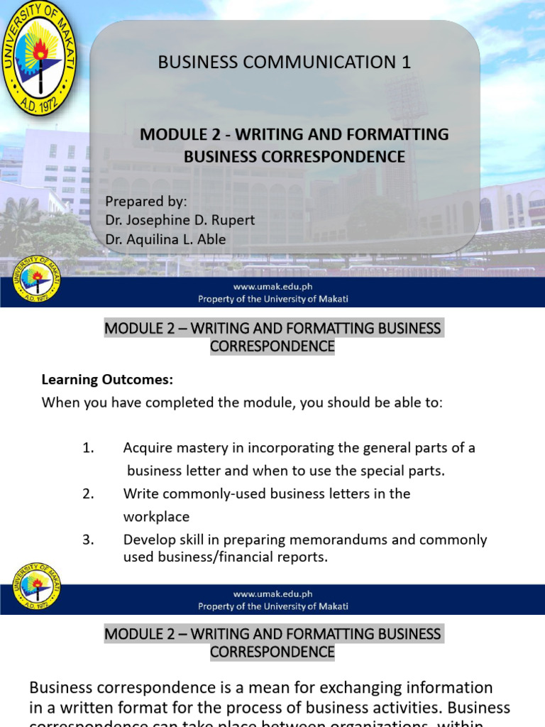 Buscom PPT Pres. Module 2 Writing and Formatting Business Corres | PDF | Memorandum | Human ...