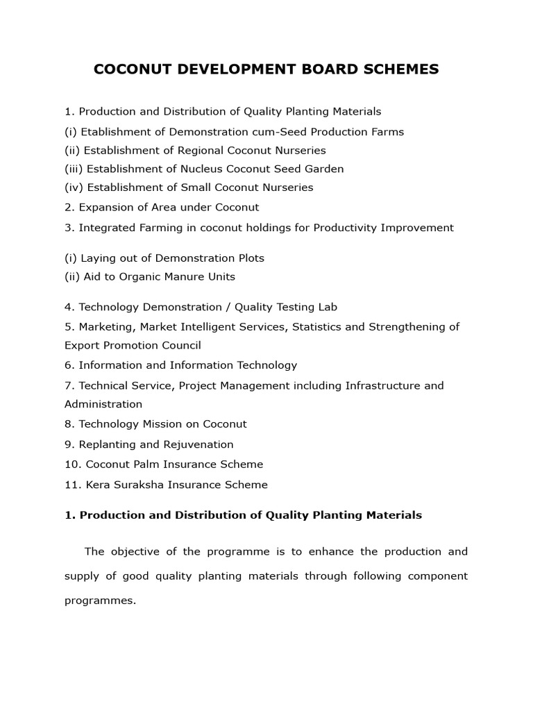 Coconut Development Prog Schemes - v3 | PDF | Insurance | Coconut