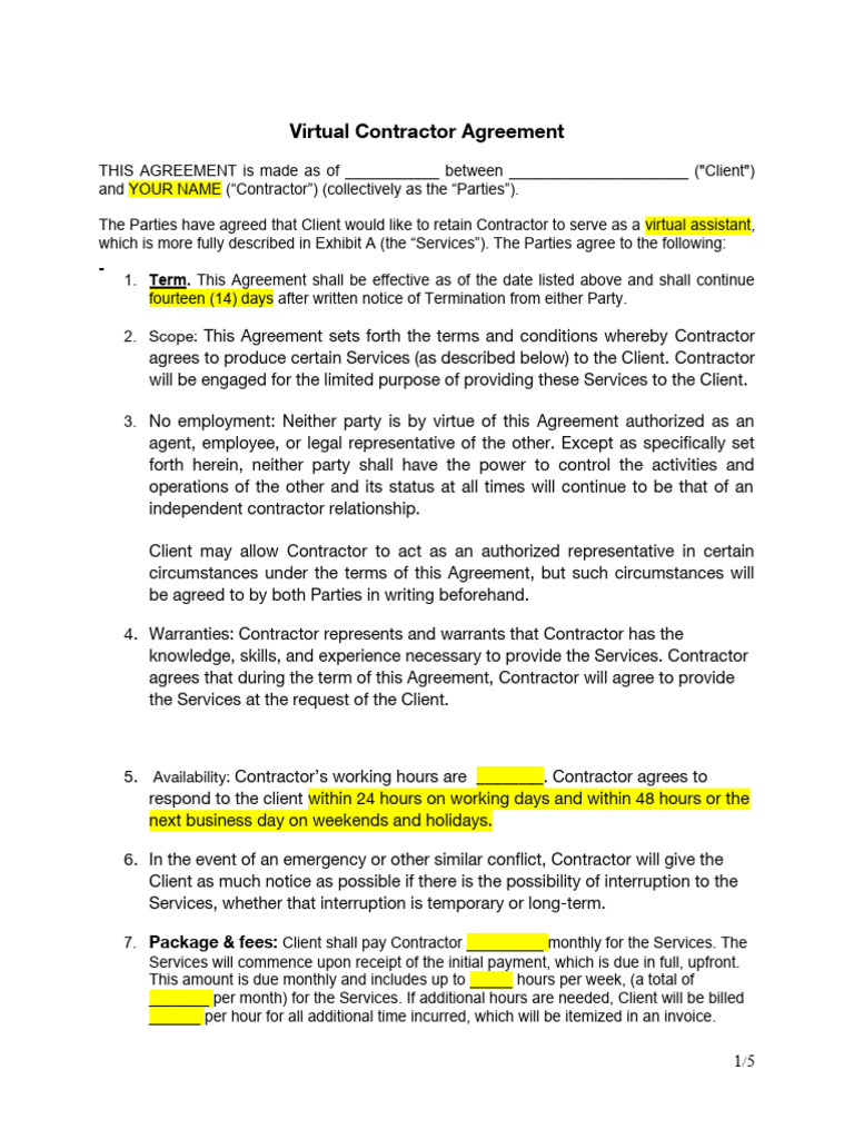 Virtual Assistant Contract Template MC | PDF | Trade Secret | Indemnity