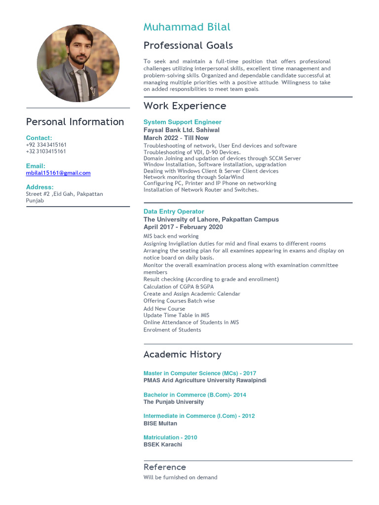 Muhammad Bilal CV | PDF | Computer Network | Server (Computing)