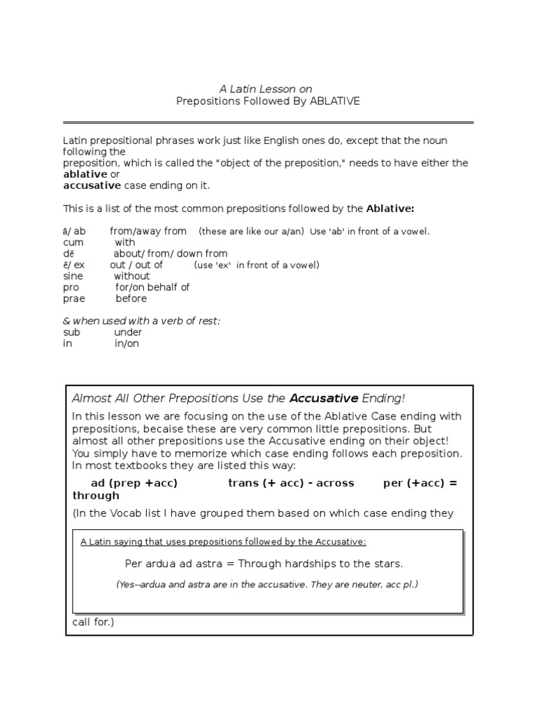 Latin Lesson - On Prepositions | PDF | Preposition And Postposition | Latin