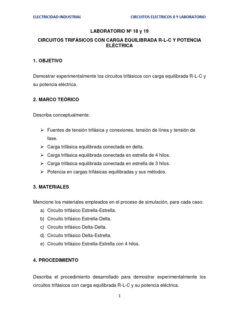 Lab 18-19 - Circuitos Trifásicos Con Carga Equilibrada R-L-C y Potencia ... Lab 18-19 - Circuitos Trifásicos Con Carga Equilibrada R-L-C y Potencia ...