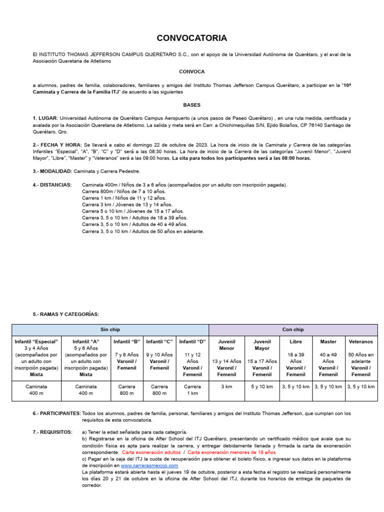 Convocatoria Carrera Itj 2023 Plataforma | PDF