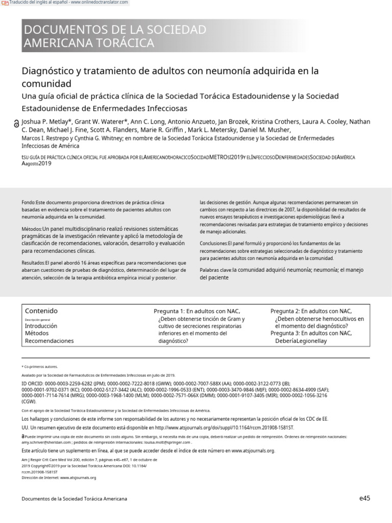 DX y TX D eNAC, Guias Sociedad Americana de Torax - Español | PDF ...