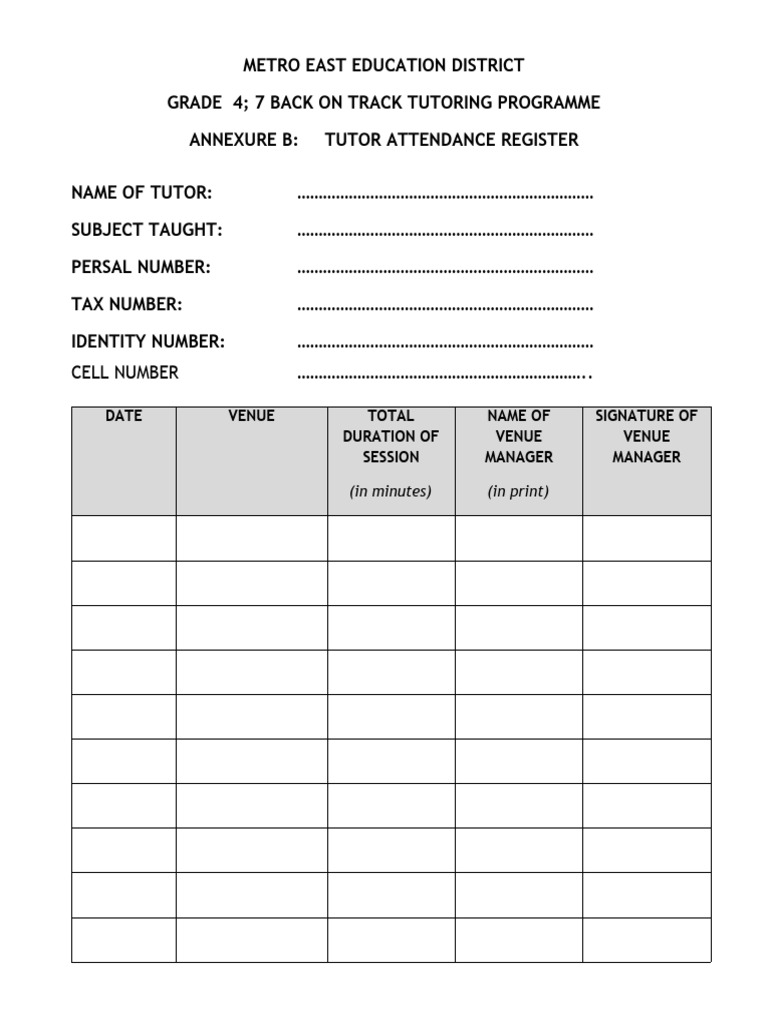Tutor Attendance (Annexure B) | PDF
