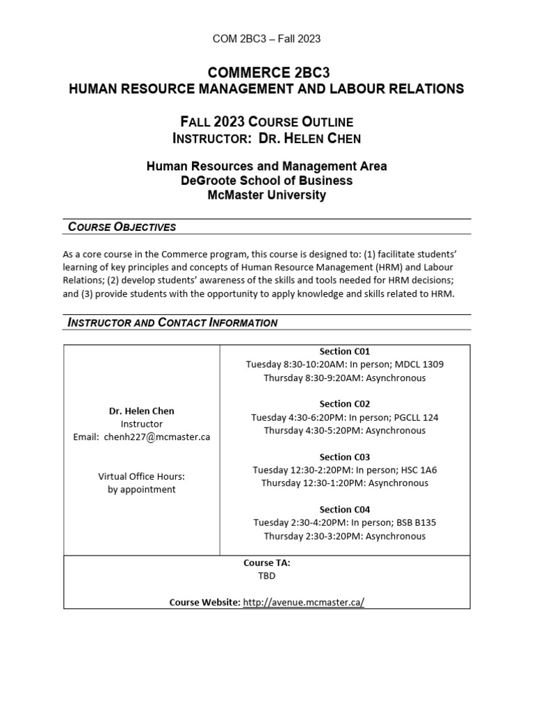 COMM 2BC3 F23 Course Outline Chen | PDF | Turnitin | Academic Dishonesty