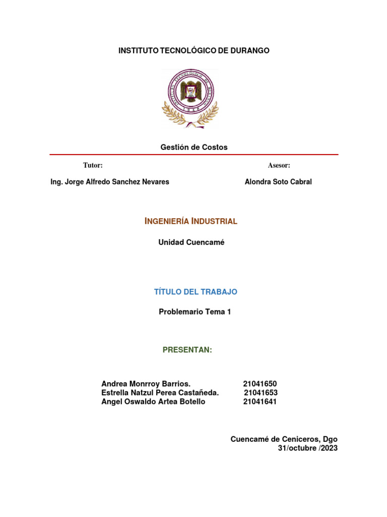 Problemario Tema 1 - Gestion de Costos | PDF | Estado de resultados | Hoja de balance