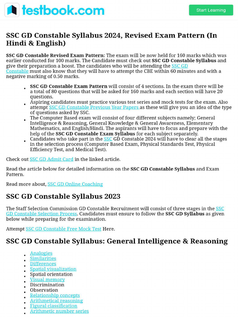 SSC GD Constable Syllabus 2024, Revised Exam Pattern (In Hindi ...