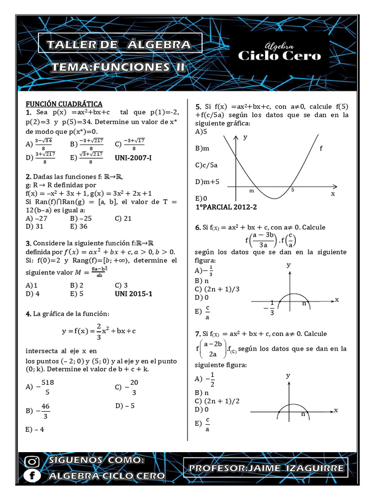 Álgebra Ciclo Cero - Taller de Álgebra - Funciones II | PDF | Función (Matemáticas) | Álgebra ...
