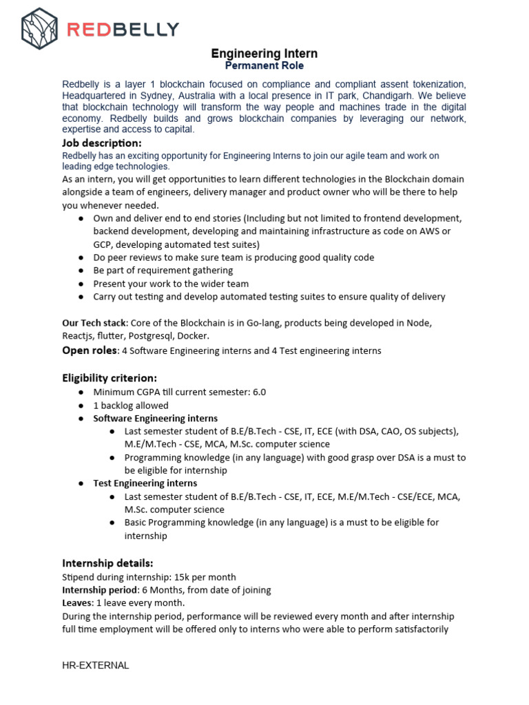Engineering Intern Job Opportunity | PDF | Employment | Internship