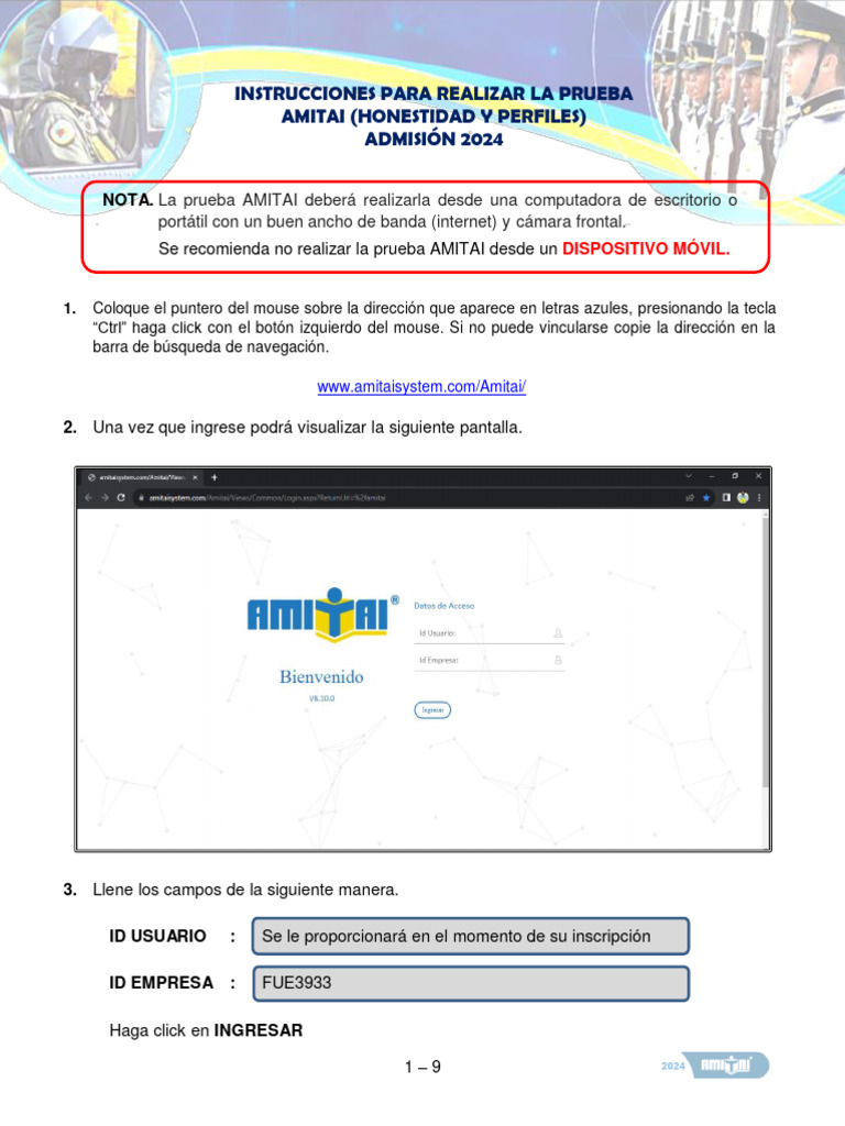 Instrucciones para Prueba AMITAI 2024 | PDF | Ciencias de la ...
