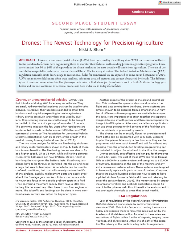 Natural Sciences Education - 2015 - Stehr - Drones The Newest Technology For Precision ...
