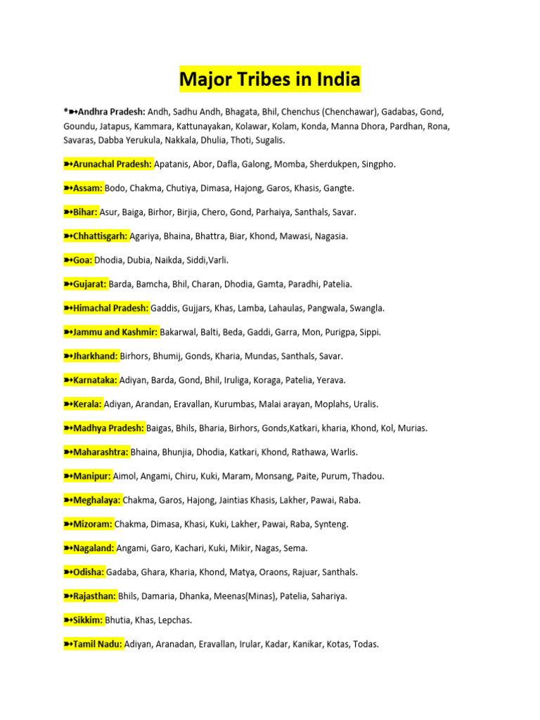 Major Tribes of India by State | PDF