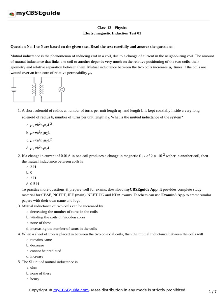 12 Physics Electromagneticinduction tp01 | PDF | Inductor | Inductance