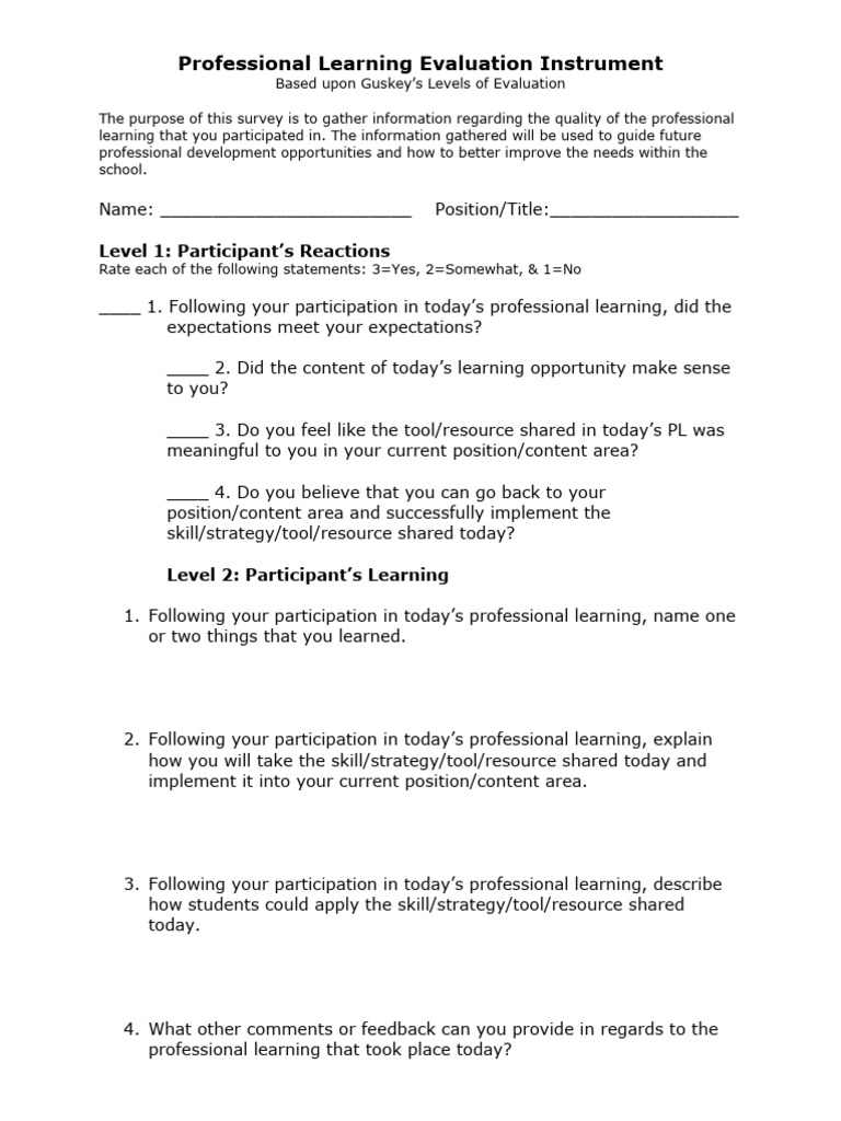 Professional Learning Evaluation Instrument | PDF | Teachers | Learning