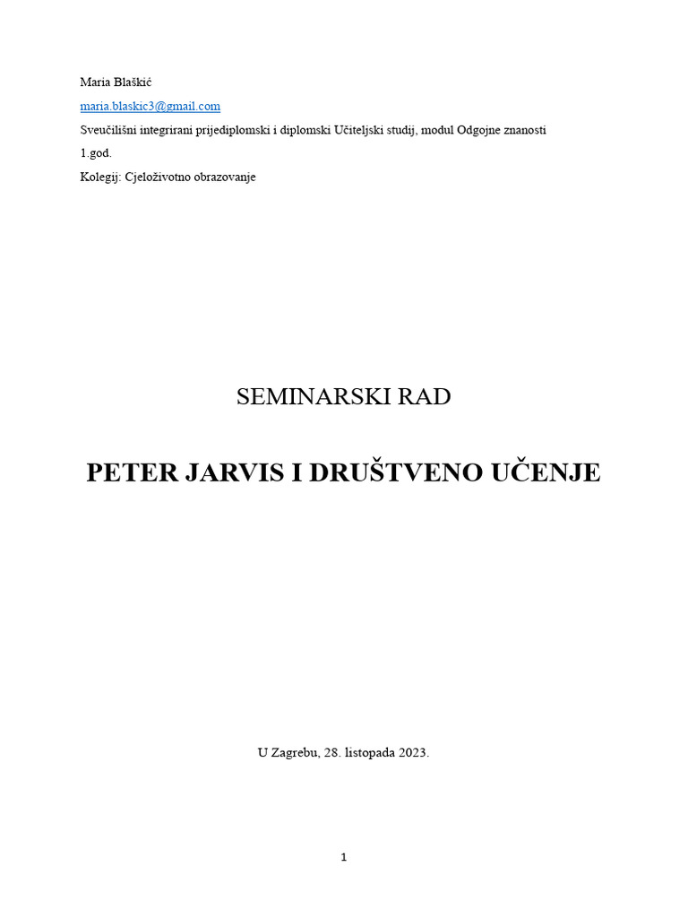 Maria Blaškić-Peter Jarvis I Društveno Učenje | PDF