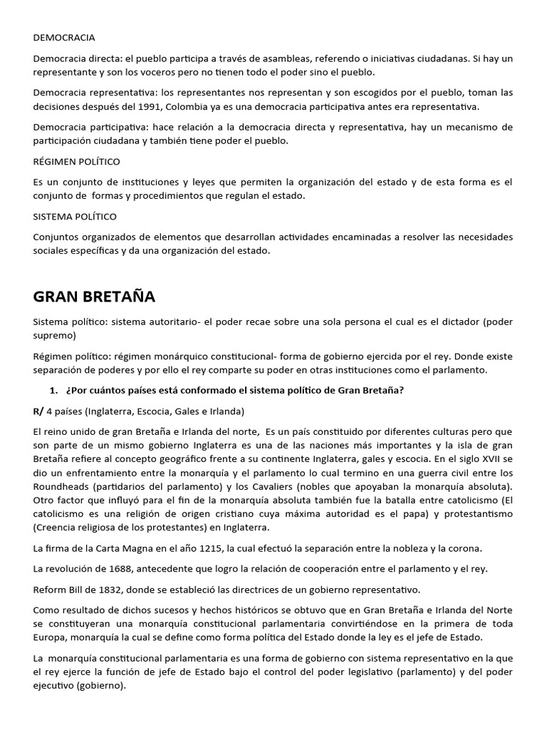 Final Preguntas de Democracia | PDF | Casa de señores | Democracia