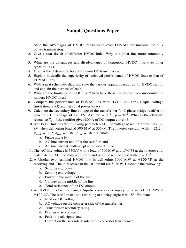 Sample Question HVE and HVDC | PDF | High Voltage Direct Current ...