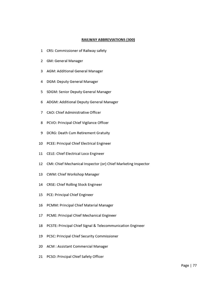 Railway Abbreviations and Acronyms List | PDF | Rail Transport | Land ...
