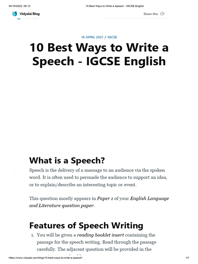 IGCSE Speech Writing Guidelines | PDF | Speech | Communication