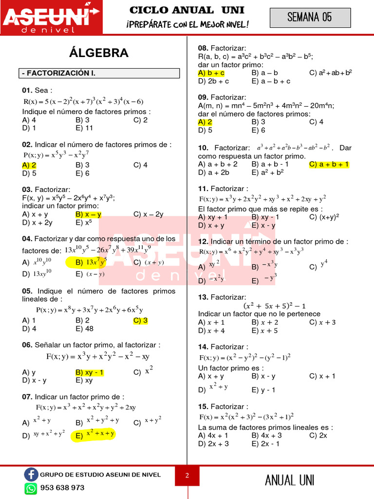 Álgebra 05 Anual | PDF | Factorización | Matemáticas