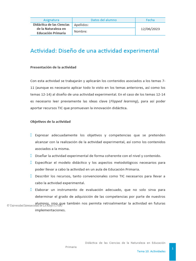 Actividad 3. Diseño de una actividad experimental | PDF | Educación primaria | Evaluación