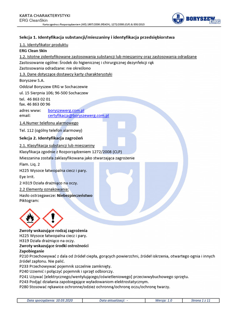 Plyn Do Dezynfekcji Erg Cleanskin 2020 | PDF