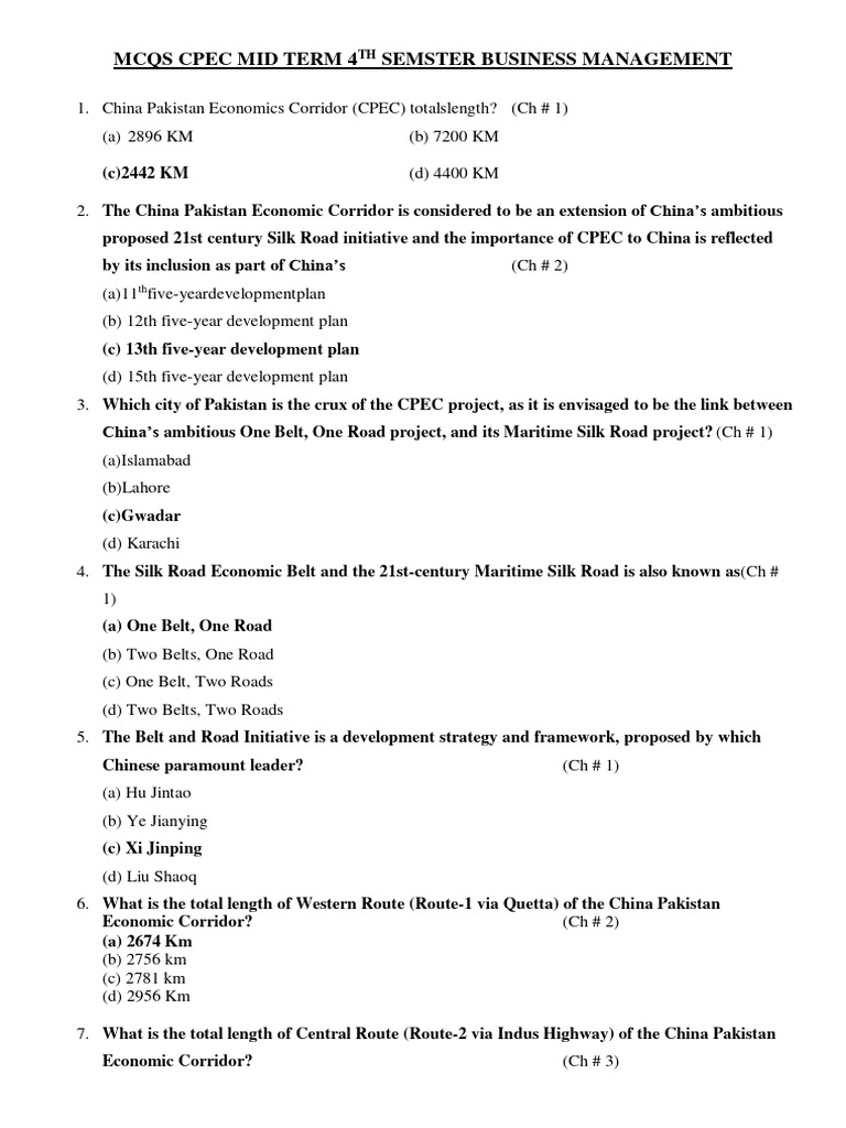 Cpec Mid Mcqs | PDF | Pakistan | Politics Of China