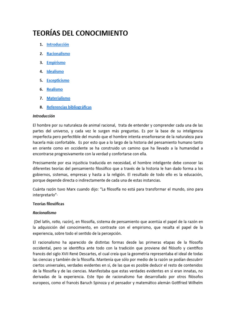 Teorías Del Conocimiento | PDF | Realismo filosófico | Racionalismo