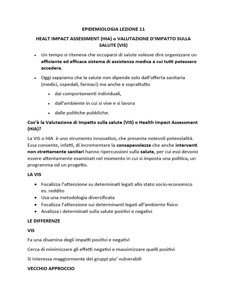 Lezione Epidemiologia 11 HIA | PDF