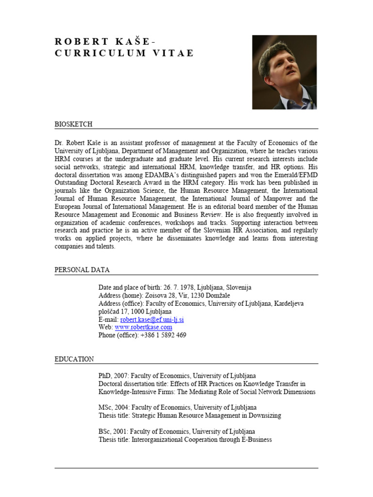 Dr. Robert Kaše: HRM Expert CV | PDF | Human Resource Management | Thesis