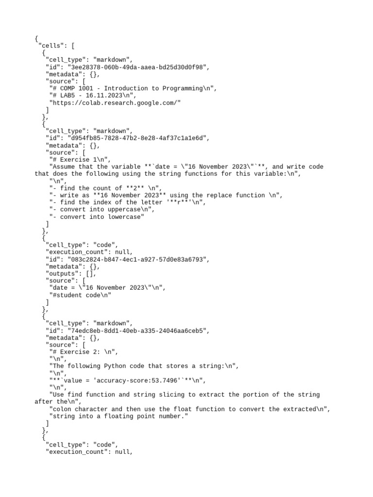 COMP1001 LAB5.ipynb | PDF | String (Computer Science) | Software COMP1001 LAB5.ipynb | PDF | String (Computer Science) | Software