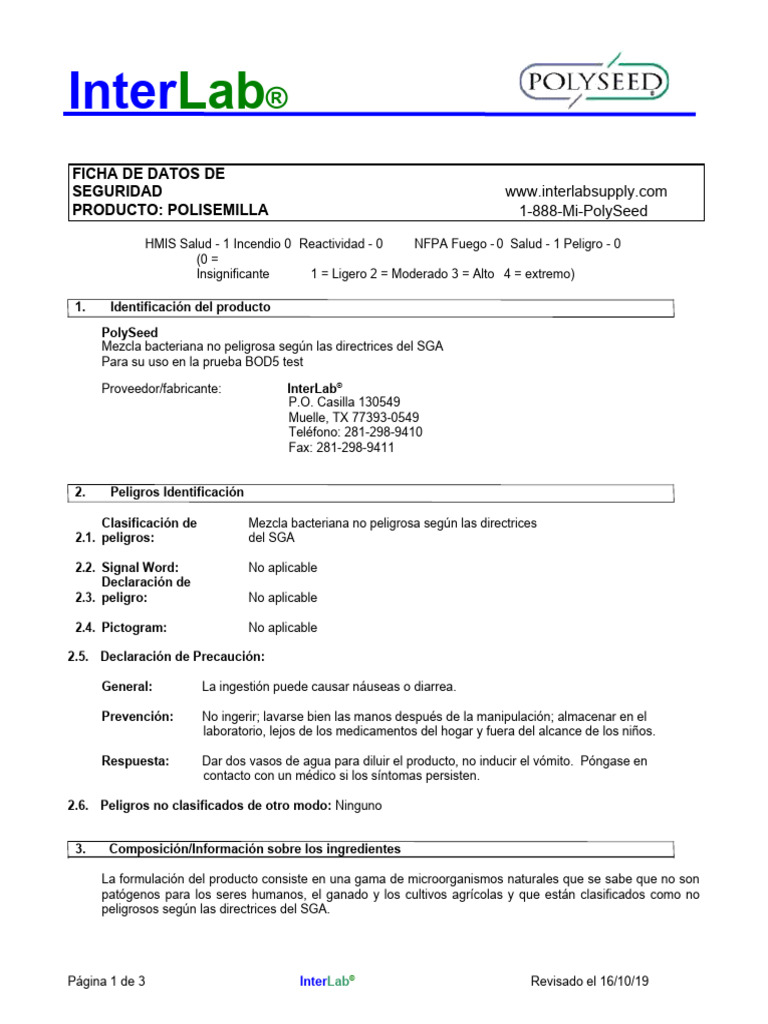 Polyseed MSDS | PDF | Laboratorios | Agua