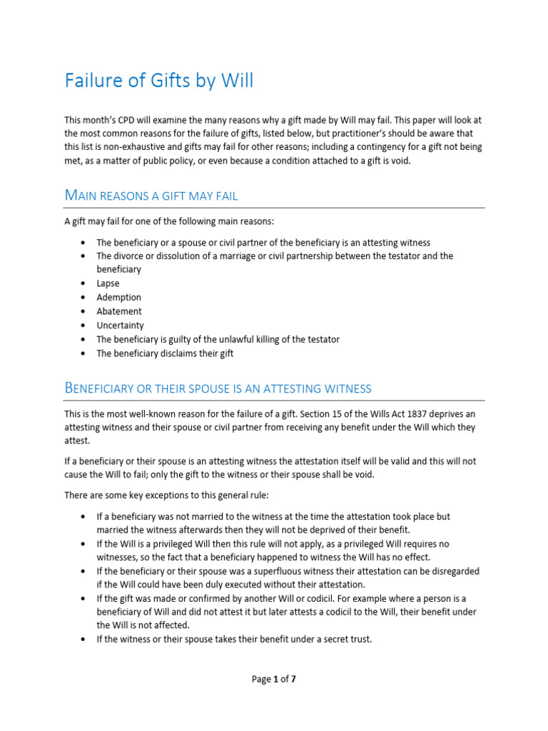 Failure of Gifts 3 | PDF | Will And Testament | Legal Documents