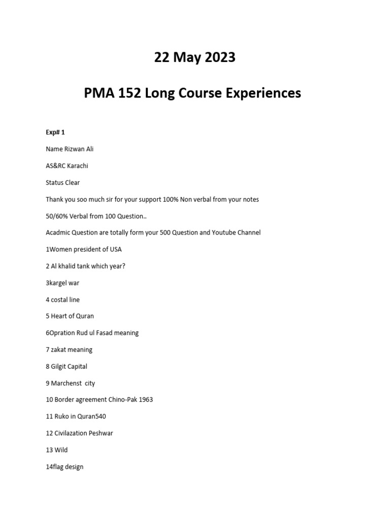 PMA LC EXperiences 22 May 2023 | PDF | Pakistan