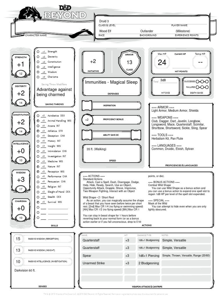 Druid Character Sheet | PDF