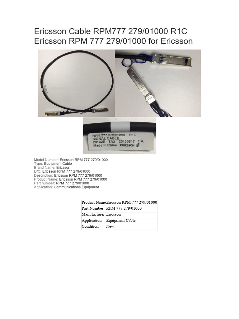 Ericsson RPM 777 Equipment Cable | PDF | Technology & Engineering
